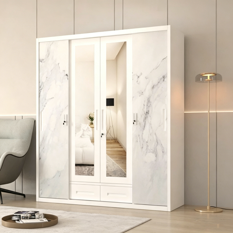 Mirror Steel Wardrobe Bedroom Steel Sliding Door Closet Modern Clothes ...