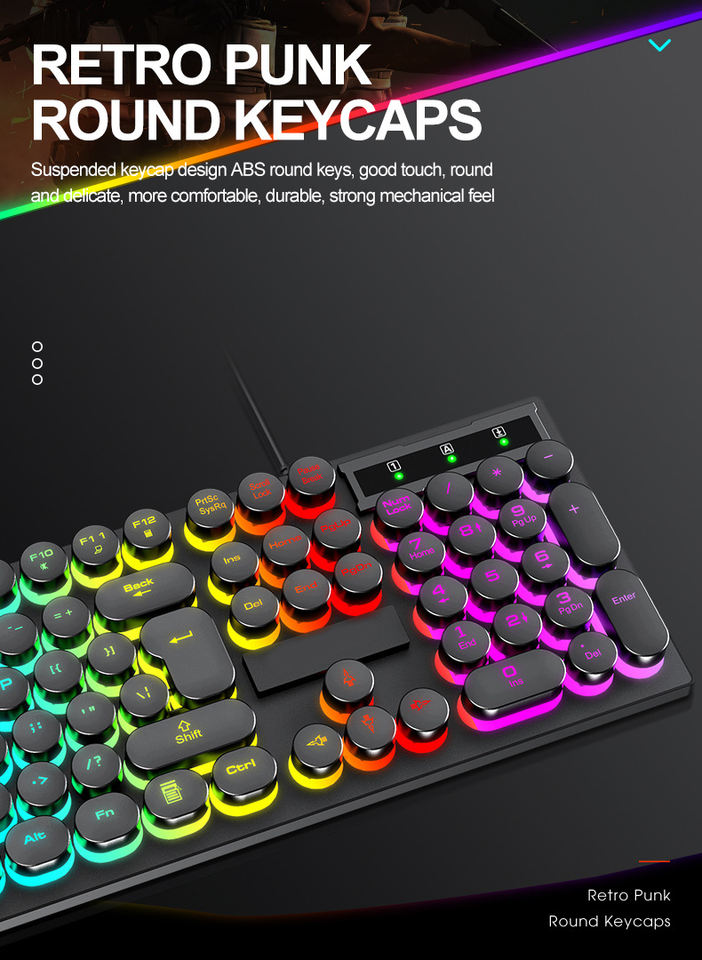 104 Keys Round Keycaps Gaming Keyboard Mouse Combo Gamer Keyboard Wired ...