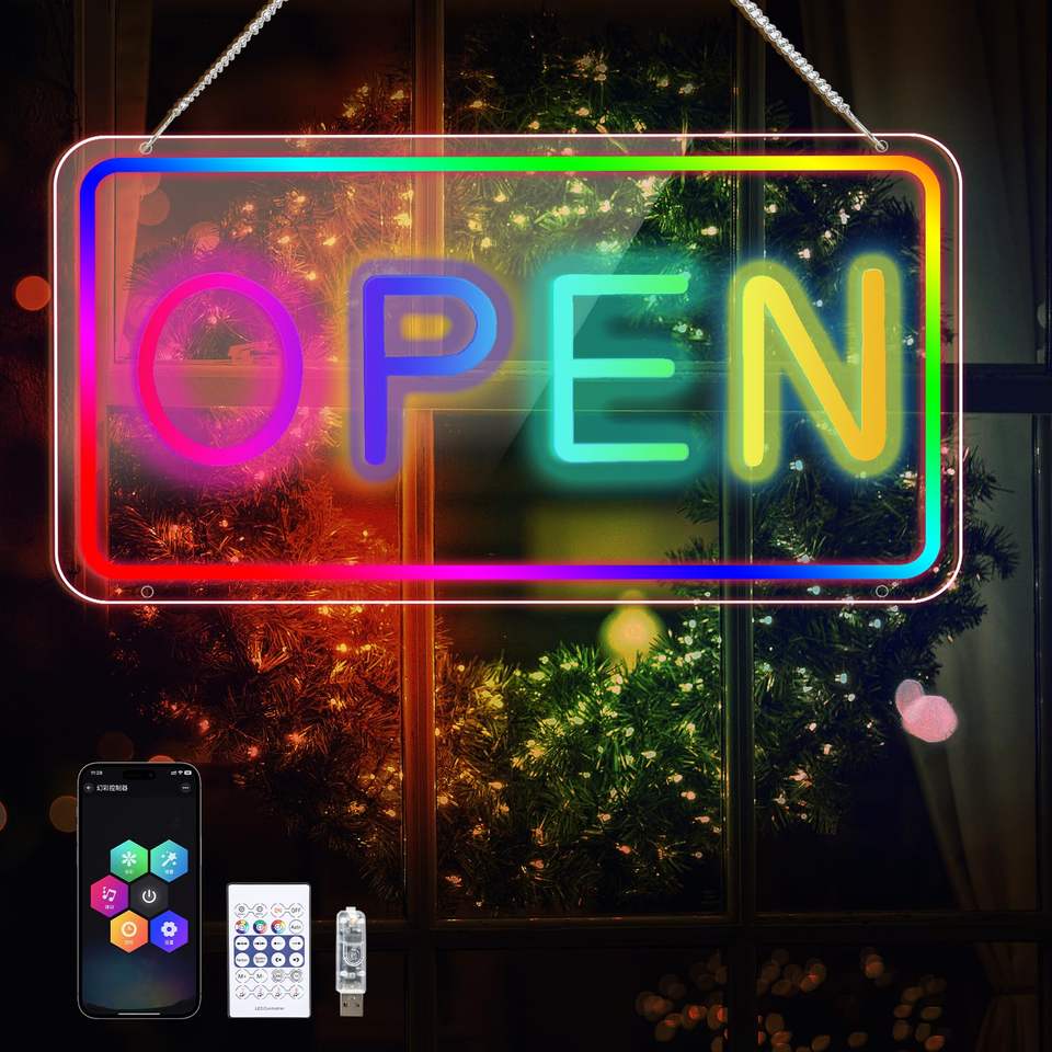 RGB OPEN Neon Sign, Waterproof Business Window Sign for Small Business ...