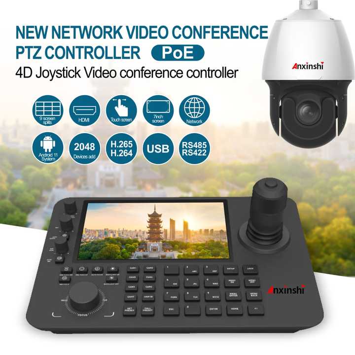 IP 4D Joystick PTZ Keyboard Controller with LCD Screen Picture Video Conferencing Keyboard ...