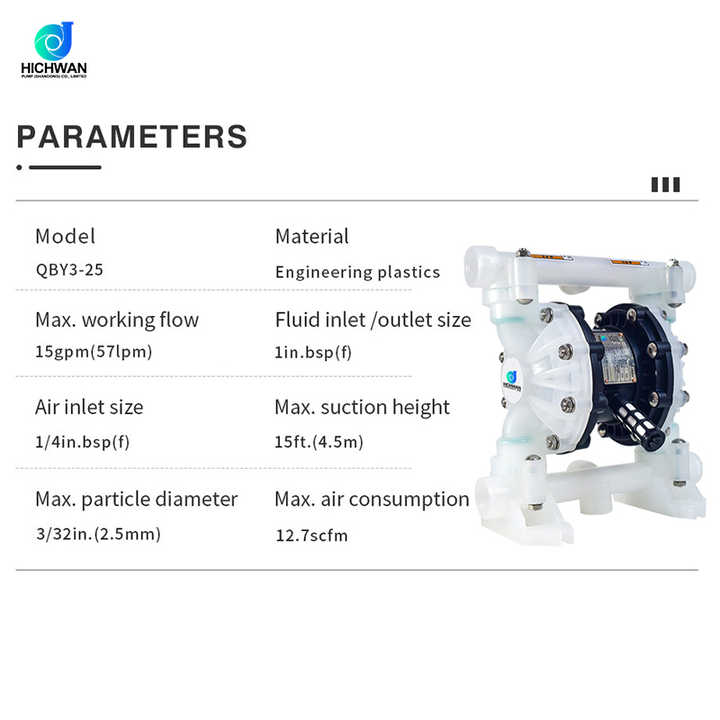 HICHWAN QBY3-25S Pneumatic Diaphragm Pump - Acid-resistant