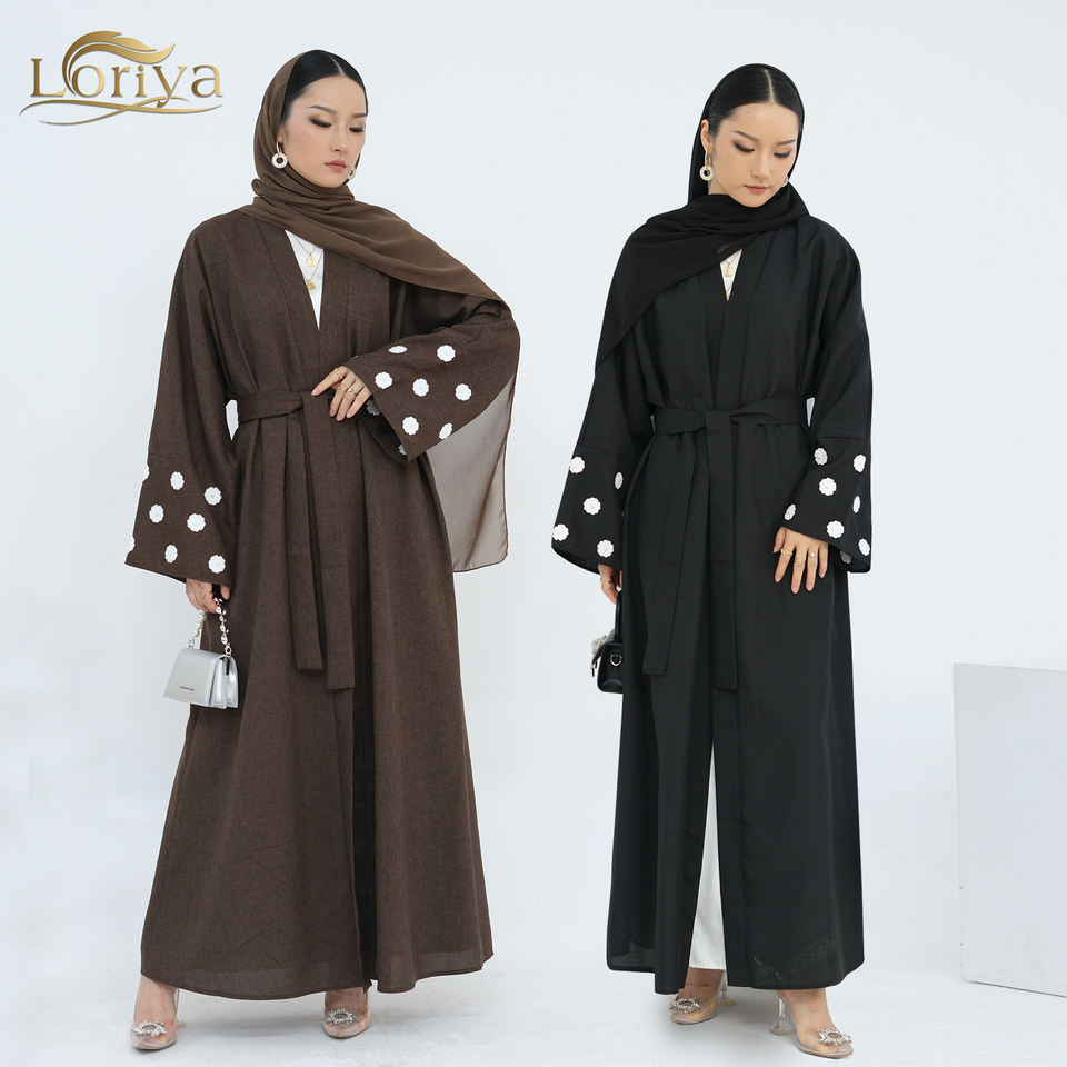 Clothing Manufacturers Embroidery Linen Open Front Abaya Womens Dresses ...