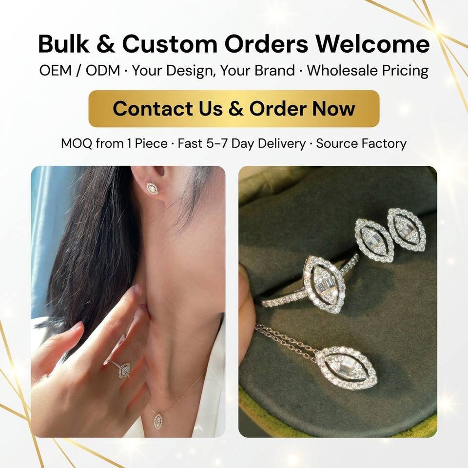 Ins Style 18K Gold Natural Diamond Marquise Jewelry Set Baguette Halo ...
