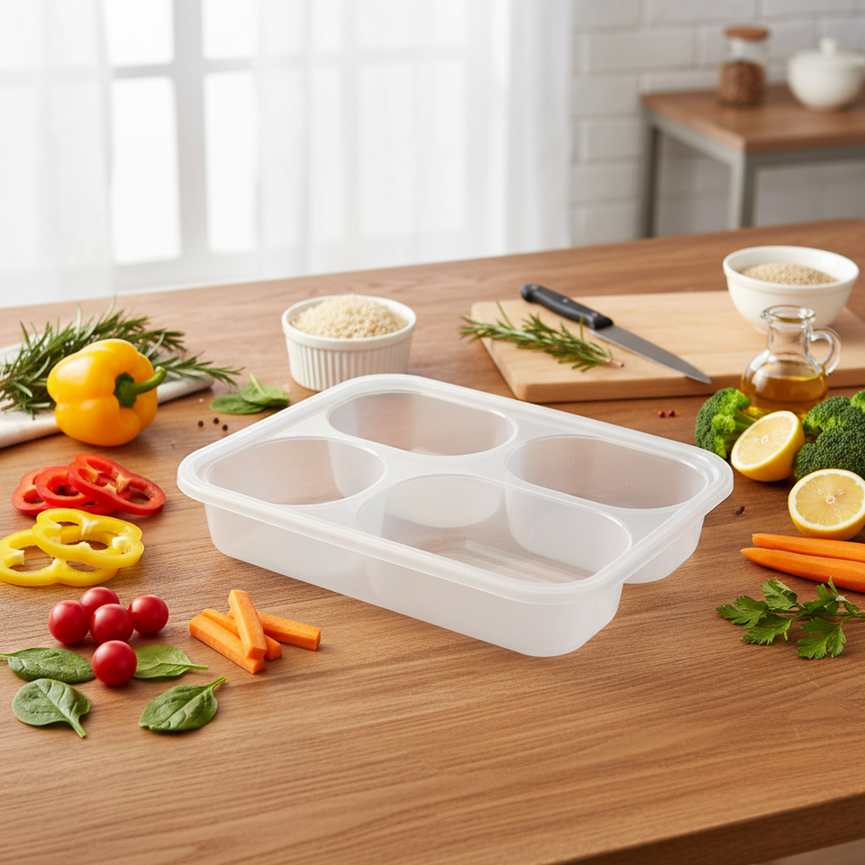 Reusable Divided Meal Prep Containers Set 3 Compartment Plastic Food ...