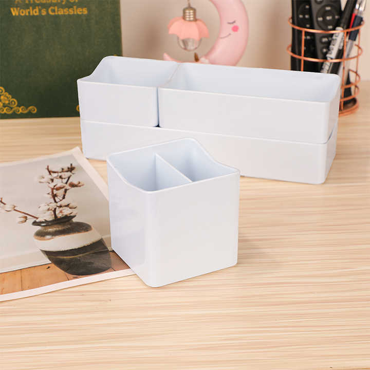 White square plastic storage box, office desktop stationery storage box ...