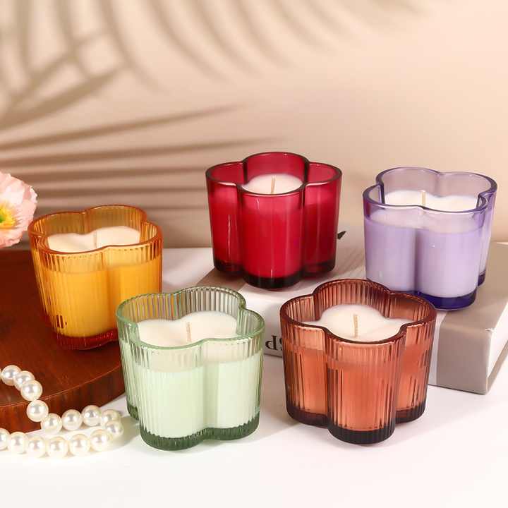 Flower Shaped Glass Cup Candle Jars Bamboo Lid for Home Decoration ...