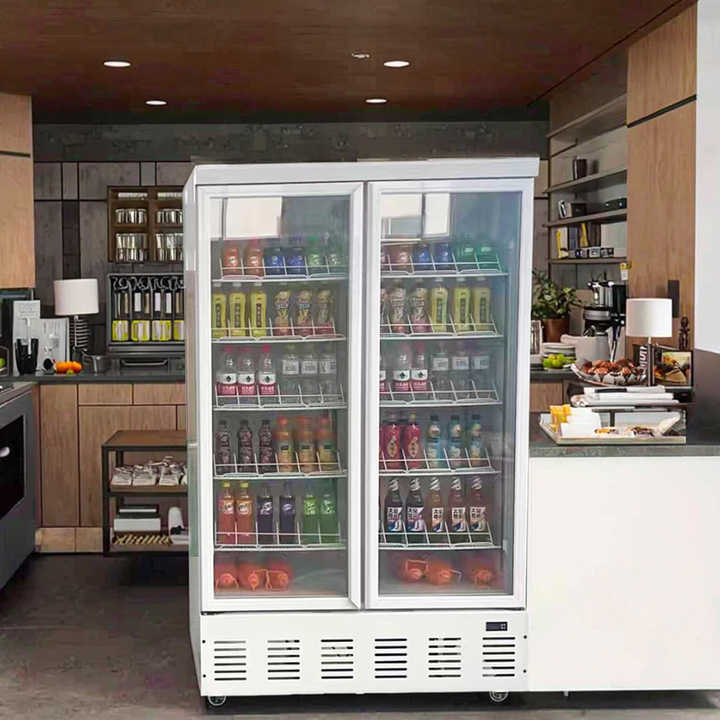 Glass Display Chill Cabinet Beverage Cooler with Lockable Wheels for ...