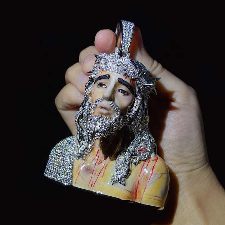 Buss down Rapper Jewelry - Iced Out Enamel 3D Jesus Pendant