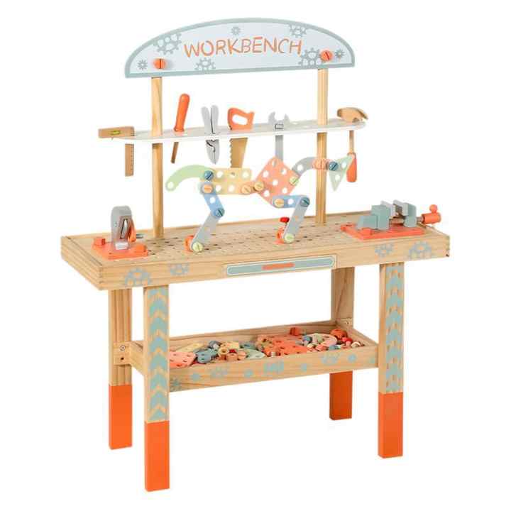 Kids Pretend Play Tool Wooden Workbench With Rich Tools Set Accessories ...