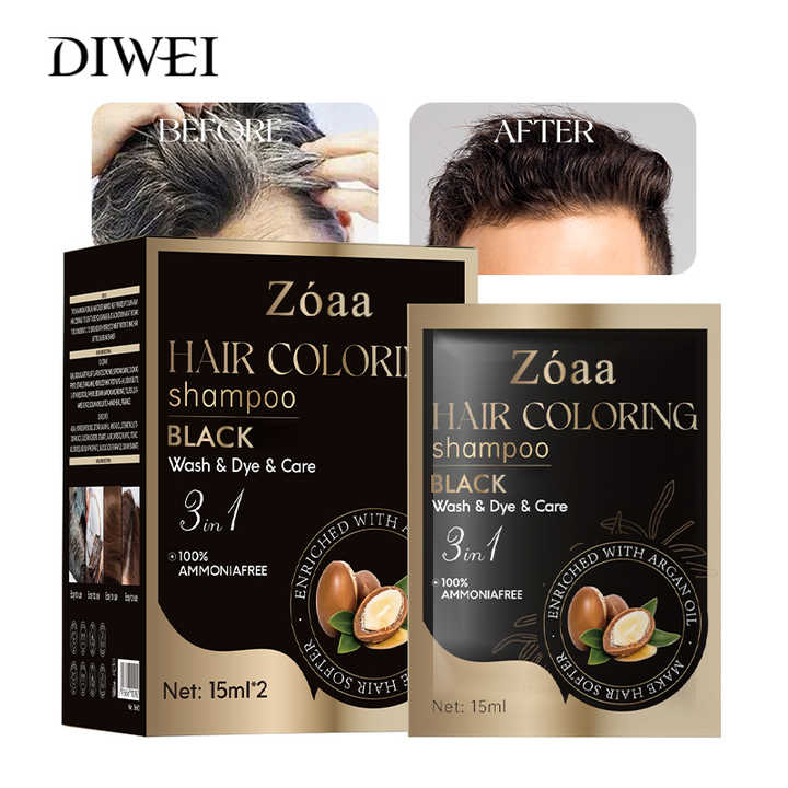 DIWEI Ammonia Free Sachet Permanent 3 in 1 Hair Dyeing Color Black Hair ...