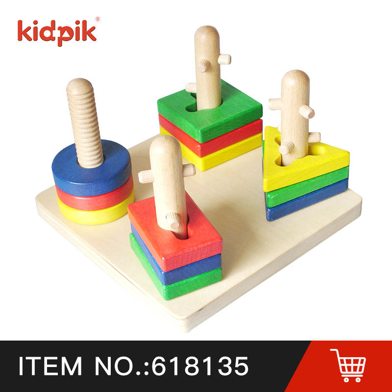 4 Column Building Blocks Children's Wooden Sorting & Stacking Rings ...