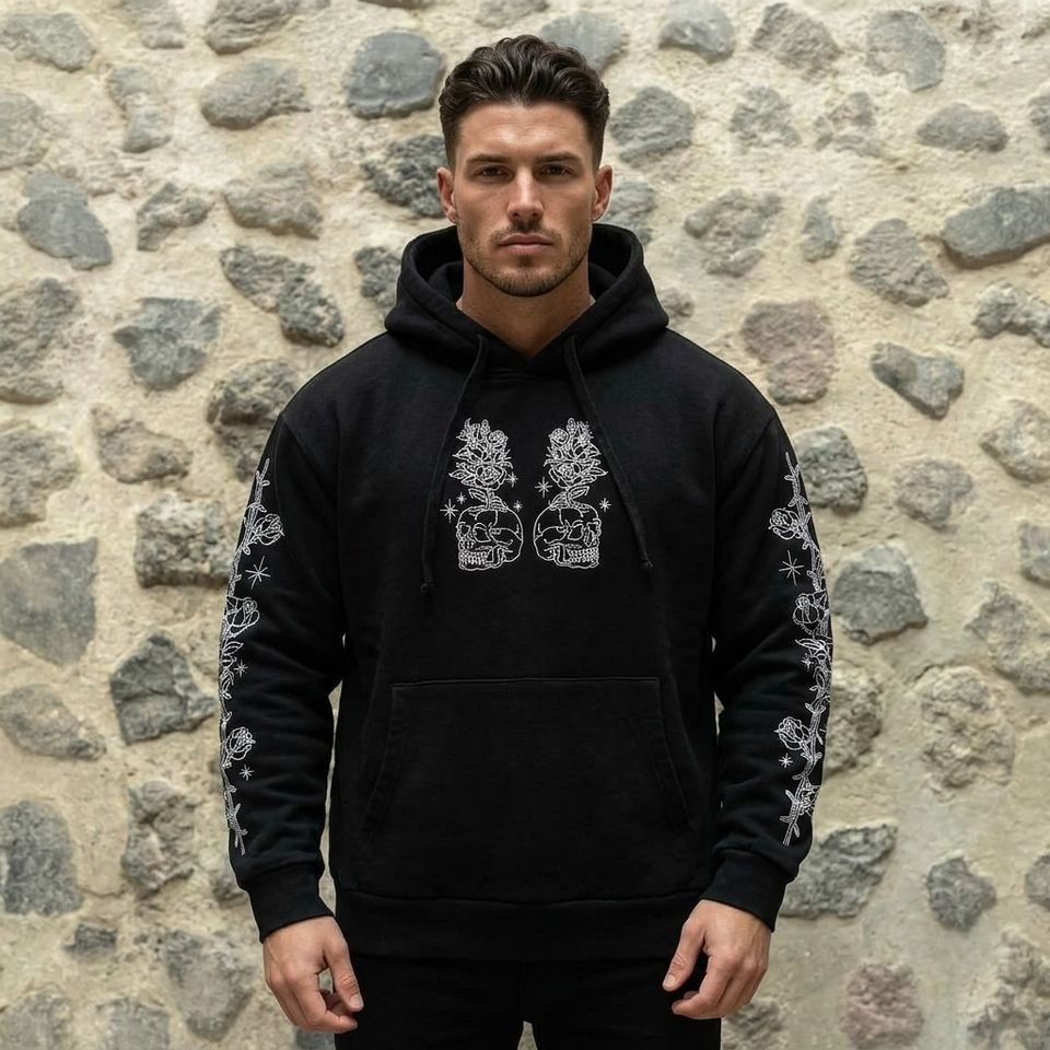 Virgin Mary & Rose Line Art Graphic Vintage Winter Hoodie Gothic ...