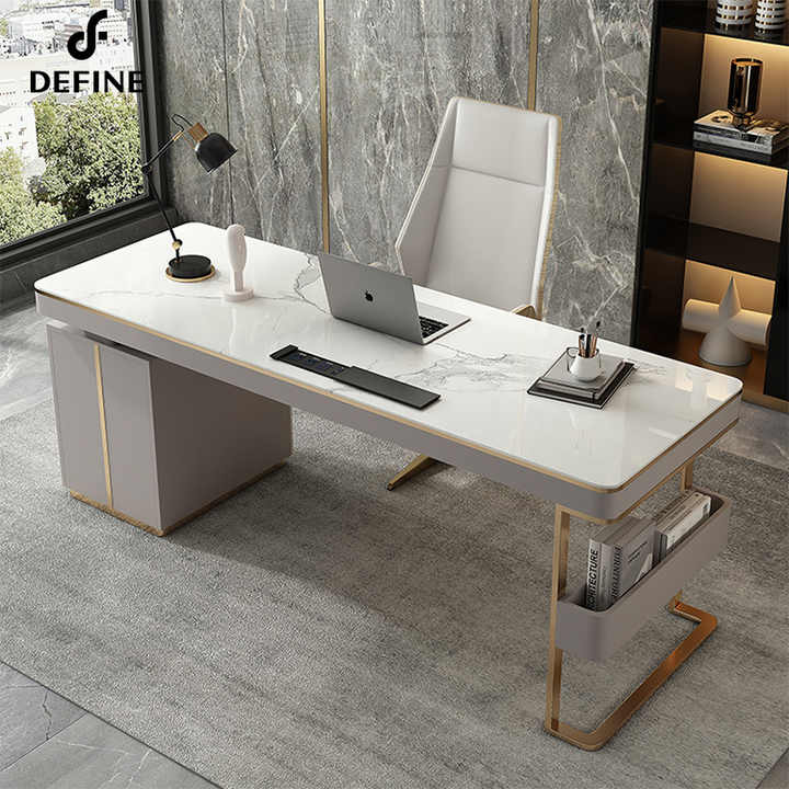 Office Furniture Set with Golden Metal Legs & Modern Marble