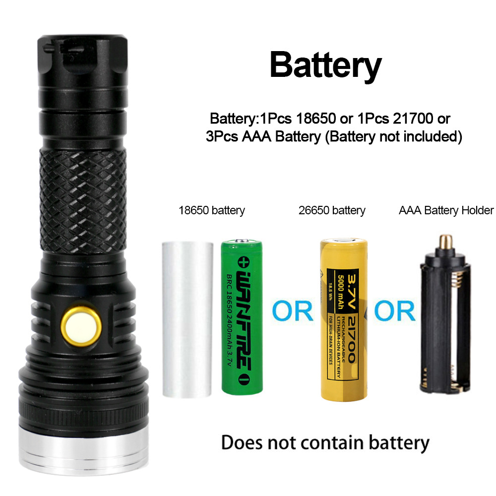 6000 Lumens Tactical Flashlight 21700 Battery Sst40 Led Torch Usb C ...