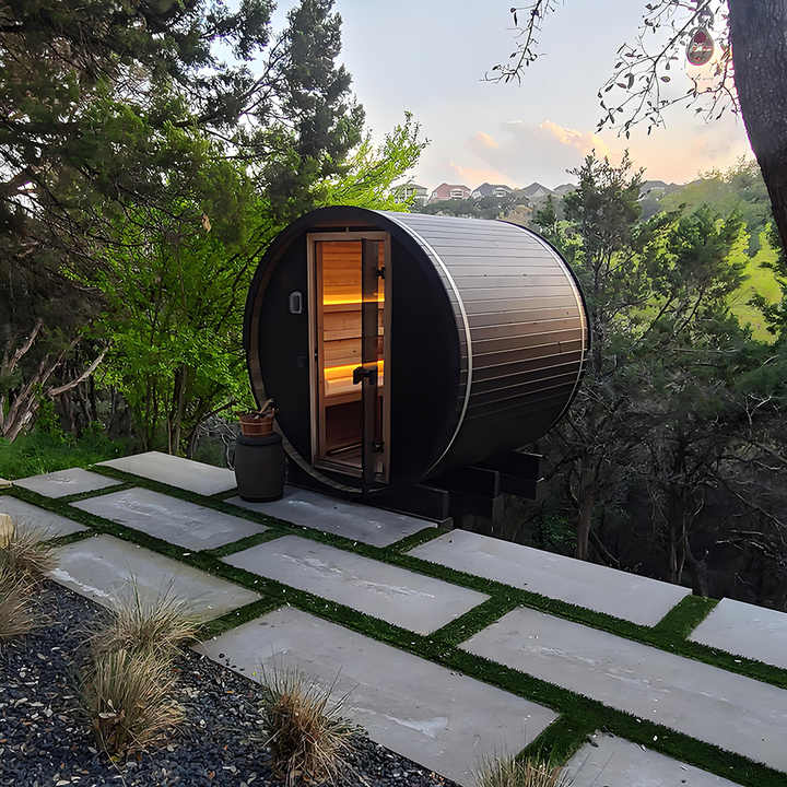 Modern 6-Person Cedar Barrel Sauna Room Wet Steam Heat Treatment Solid ...