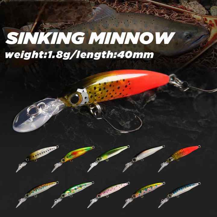 NEW OEM 1.8g/40mm Mini Sinking Minnow Lure Longtongue Plate Minnow Fishing Lure With Single Hook ...
