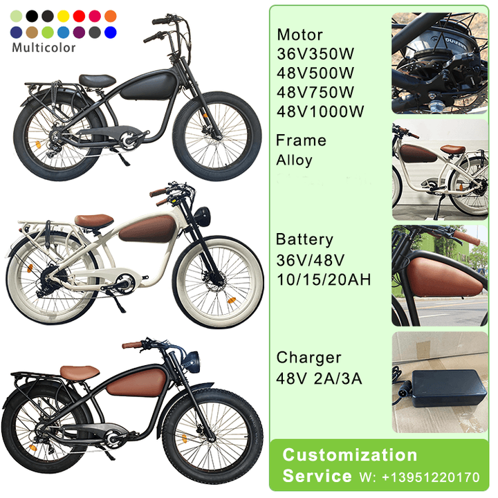 26-Inch Cafe Racer Cruiser Electric Bike Fat Tire Vintage Electric Road ...