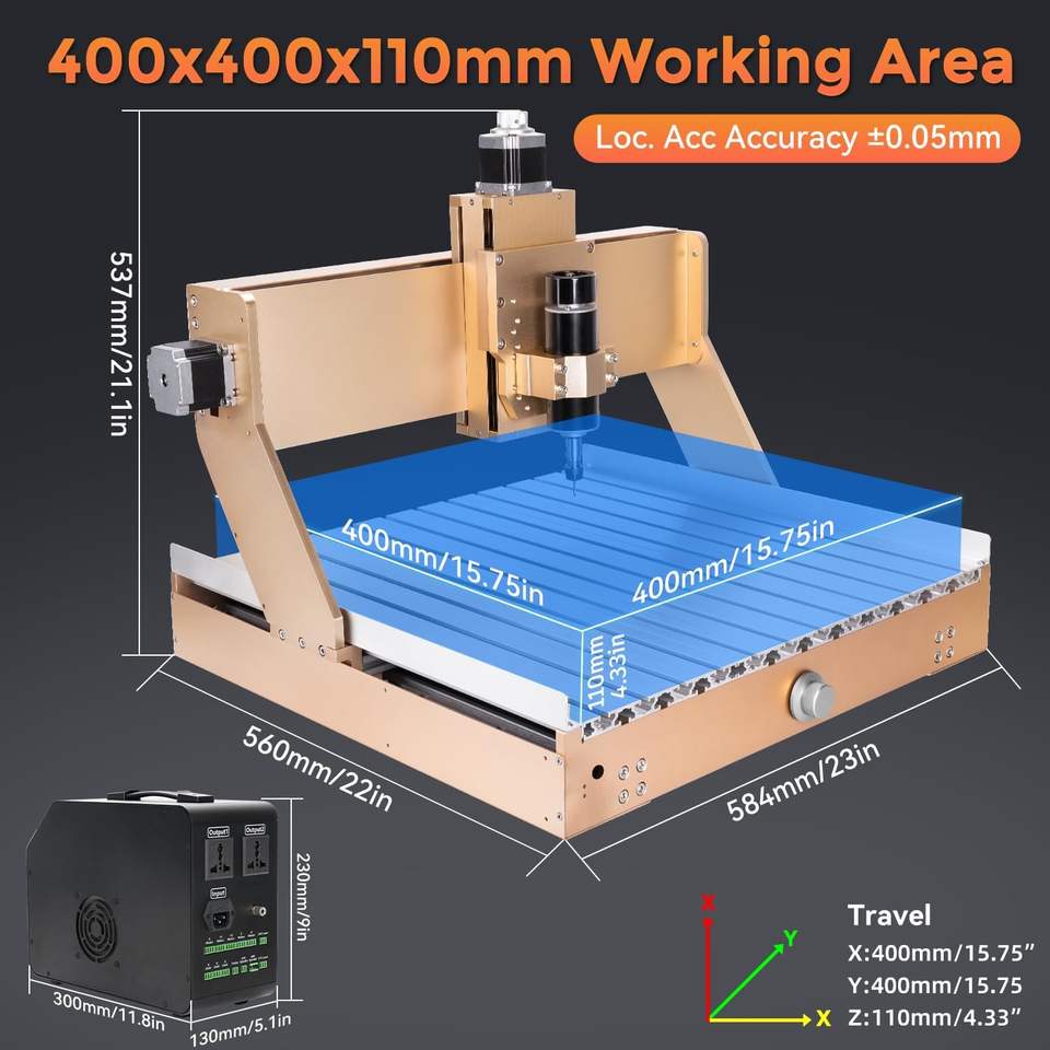 LUNYEE 4040 Turbo 3-Axis CNC Router Milling Machine - 500W with Laser ...