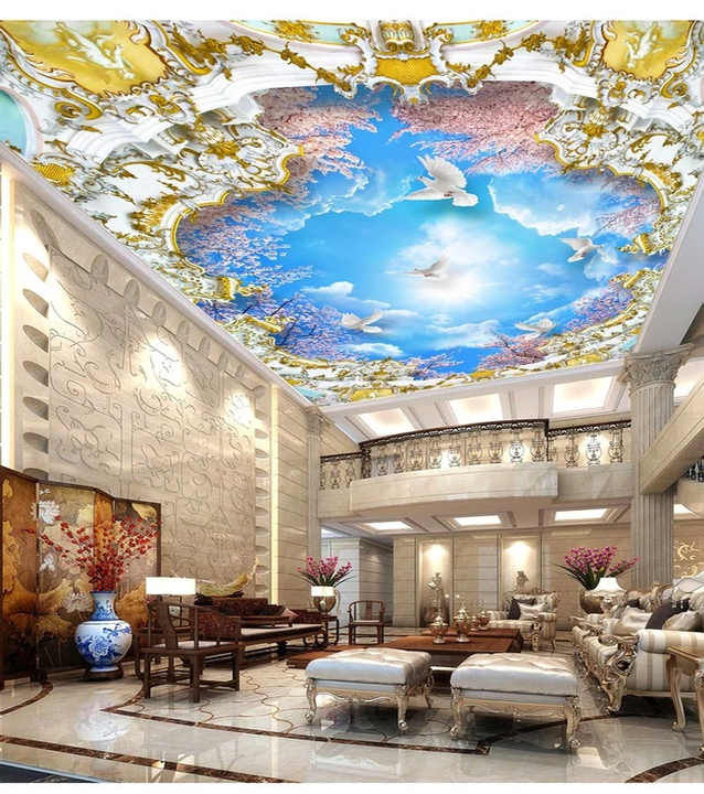 Customized 3D Ceiling Mural - Hotel Bedroom Wallpaper