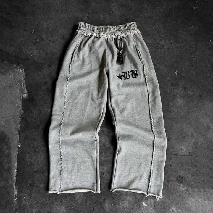 Custom Logo Distressed Sweat Pants Wide Leg Baggy Fit 400 GSM French ...