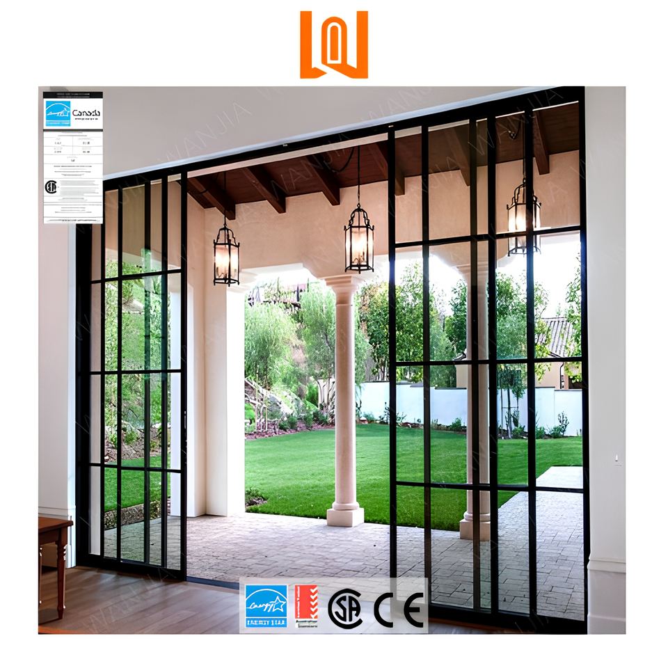 WANJIA Aluminum Grill Sliding Patio Door - Modern Design