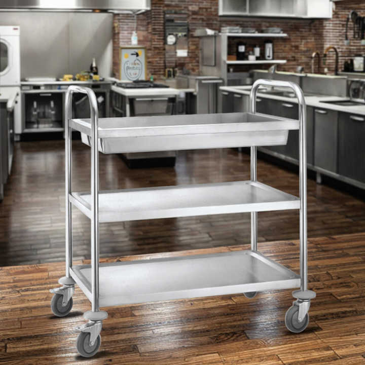 Commercial Kitchen Serving Trolley 10cm Depth Stainless Steel Food Cart ...