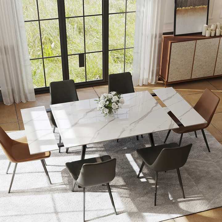 OEM Customized Ceramic Sintered Stone Glass Top Expandable Dining Table ...