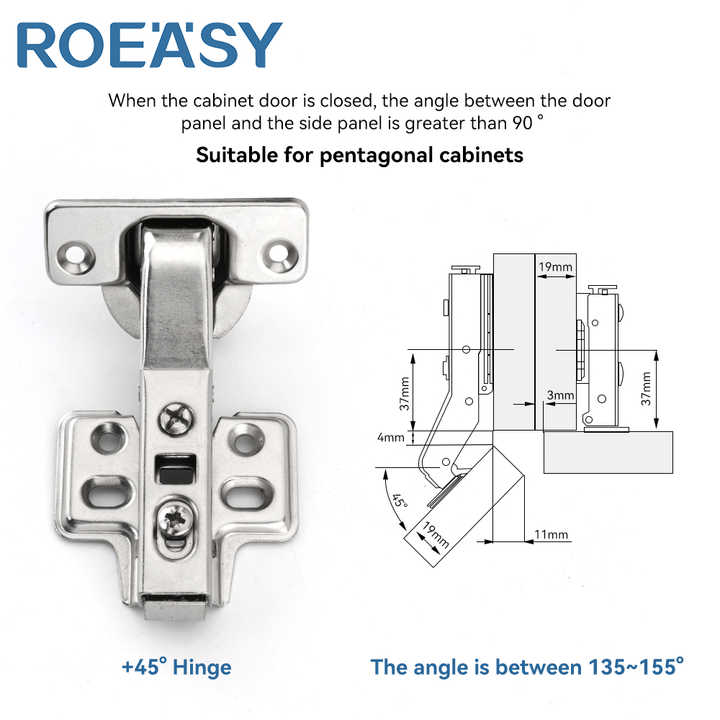 45-Degree Kitchen Cabinet Hinge for Pentagon Corner Cabinets 35mm Cup ...
