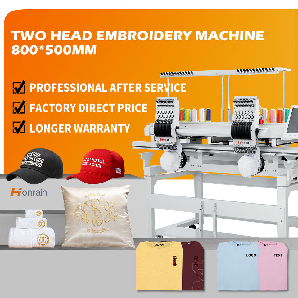 HONRAIN 2-Head Industrial Embroidery Machine 9/12/15 Needle, 1000RPM ...