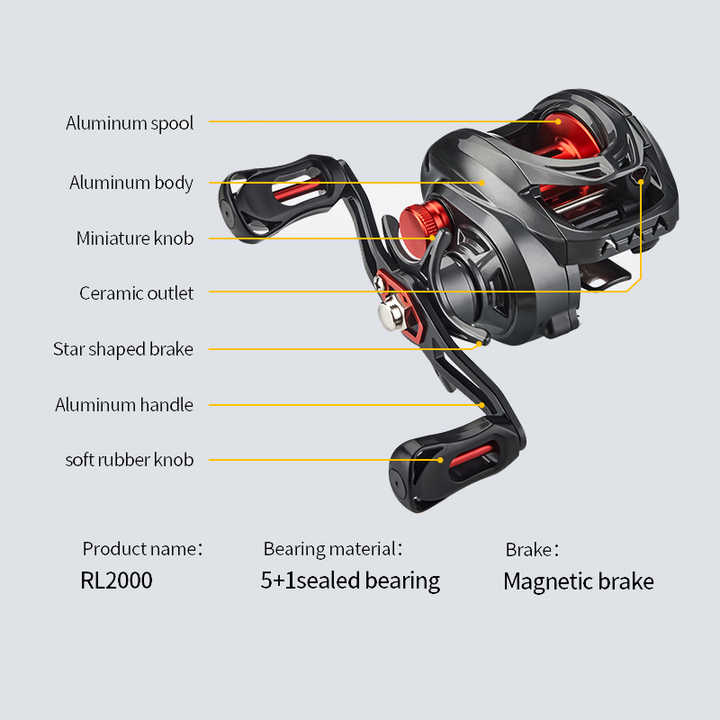RL2000 Metal Magnetic Brake Baitcasting Reel 5+1BB Right Hand Spinning ...