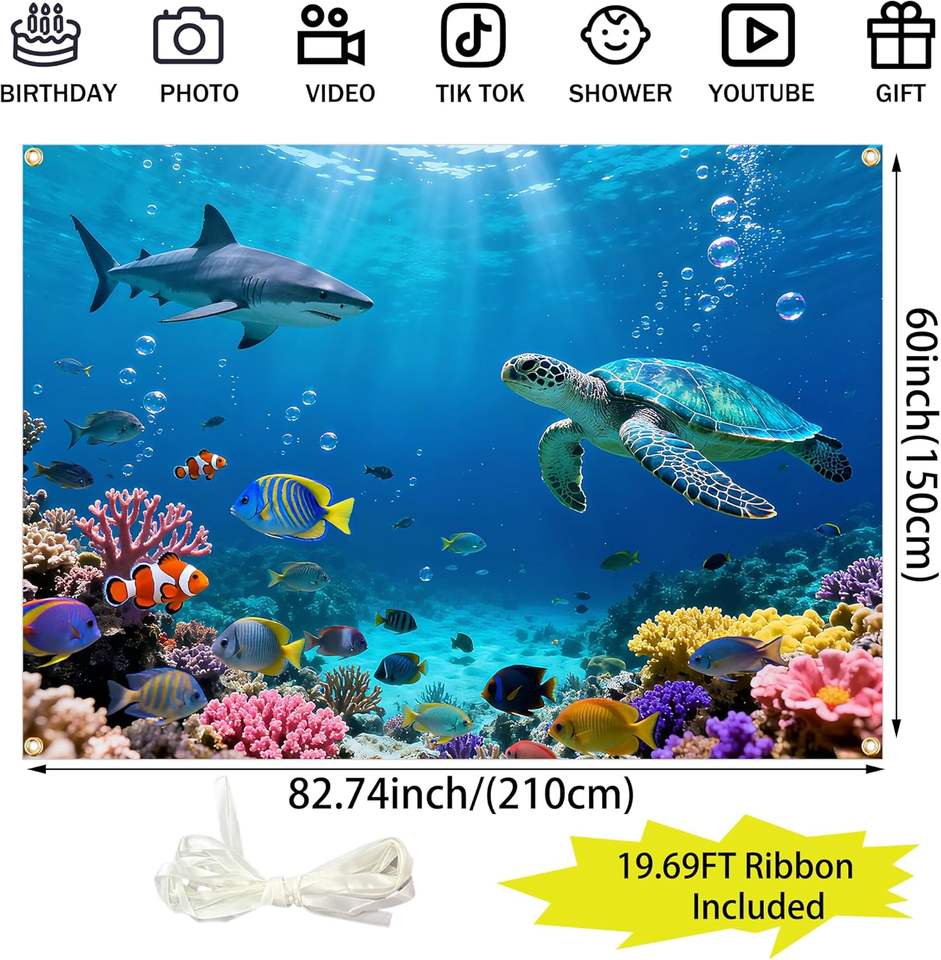 Under the Sea Backdrop Ocean Underwater Background Baby Shower Birthday ...