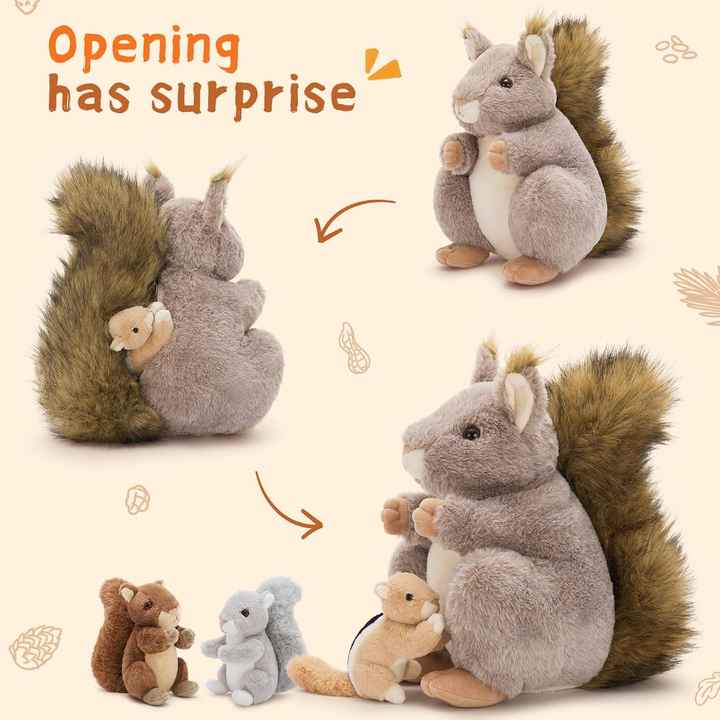 4pcs Adorable Realistic Squirrel Plush Toys Small Hand 3 Baby Squirrels ...