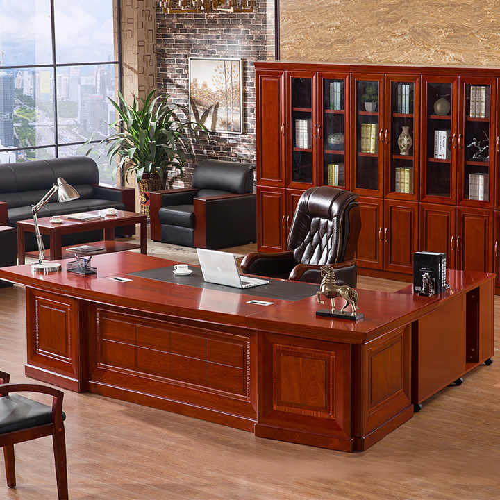 Wood Veneer Executive Table - Stylish & Adjustable Office Furniture