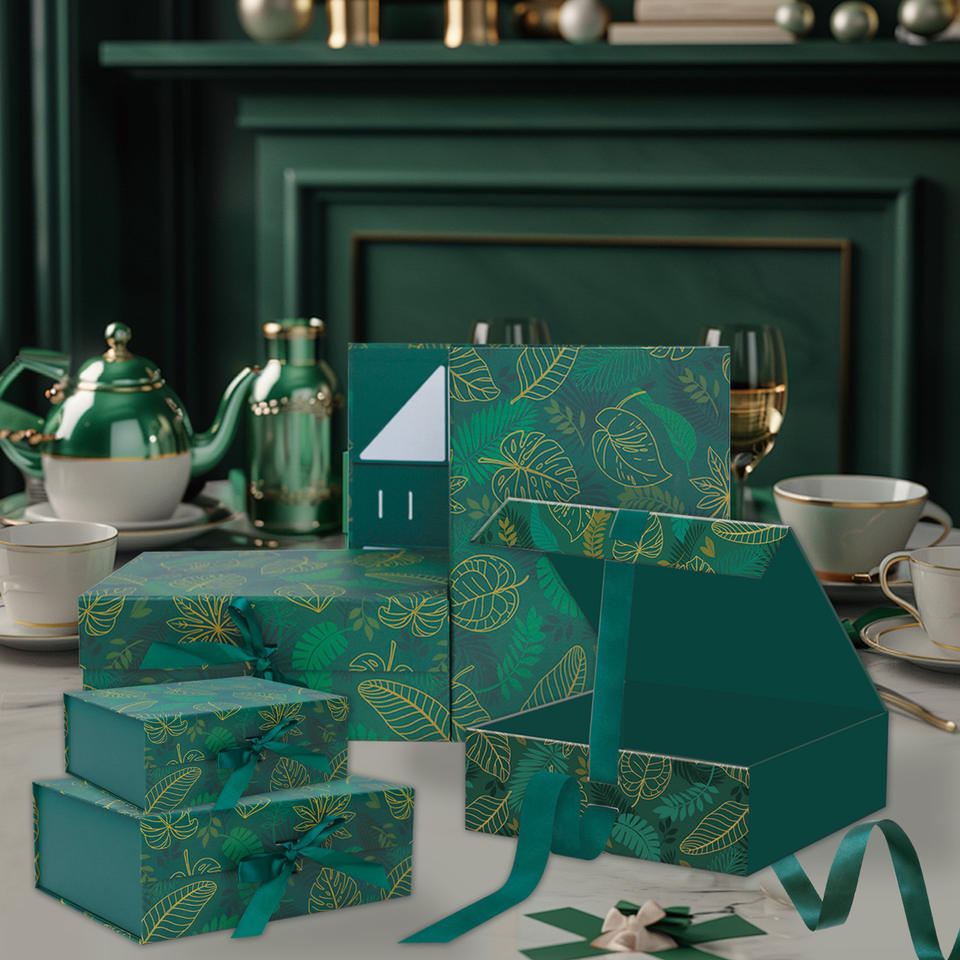 One-piece Rigid Folding Gift Box In-stock Magnetic-flap Lid Dark Green ...