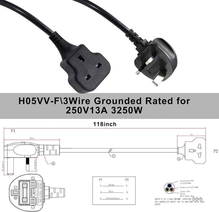 UK BS1363 Standard 13A Fuse - Heavy Duty Extension Cords