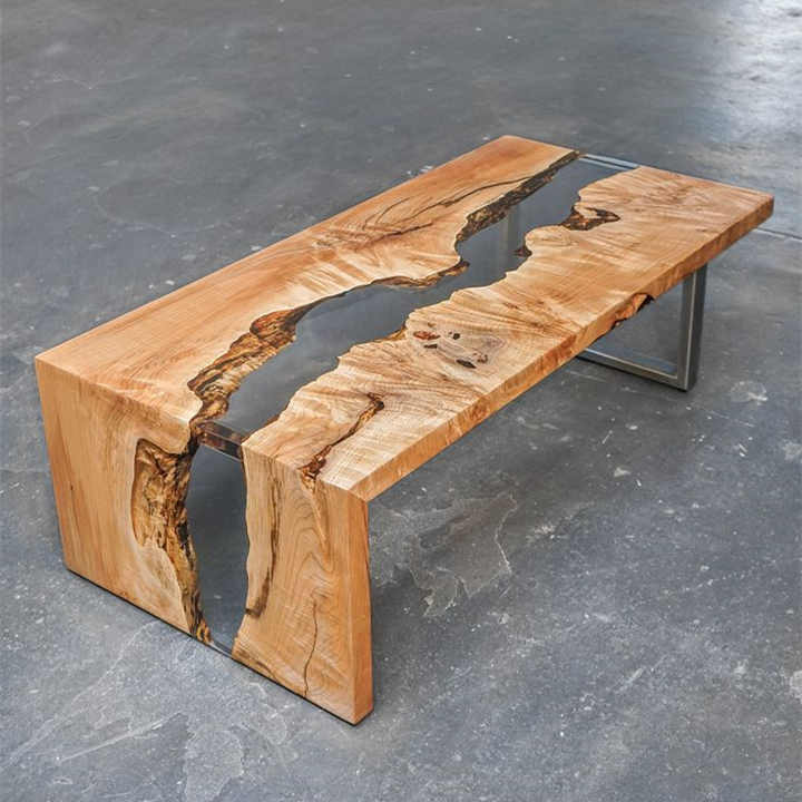 Luxury Solid Epoxy Resin Wood River Table - Modern Design