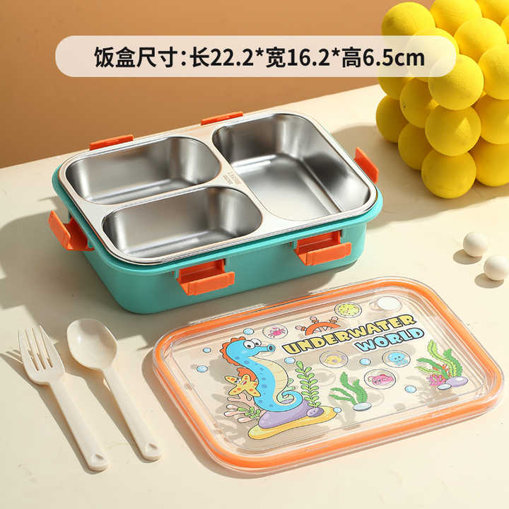 UV Printing 750ml Cartoon Stainless Steel Lunch Box-3 Grid with PP Fork ...