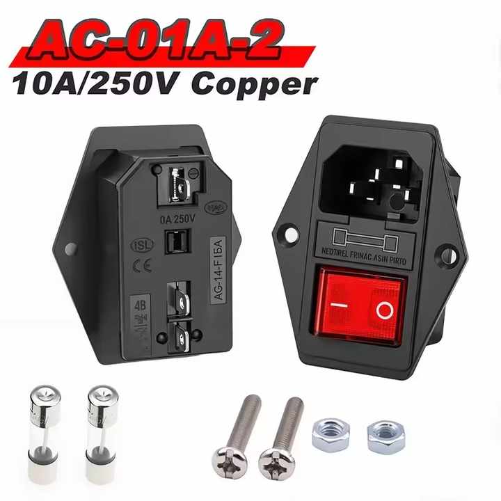 AC-01A-2 Electrical AC Power Socket Rocker Switch Brass 10A 250V Inlet ...