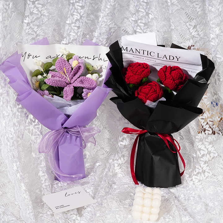 Handmade Rose Crochet Flower Bouquet for Various Mother's Day New Year ...