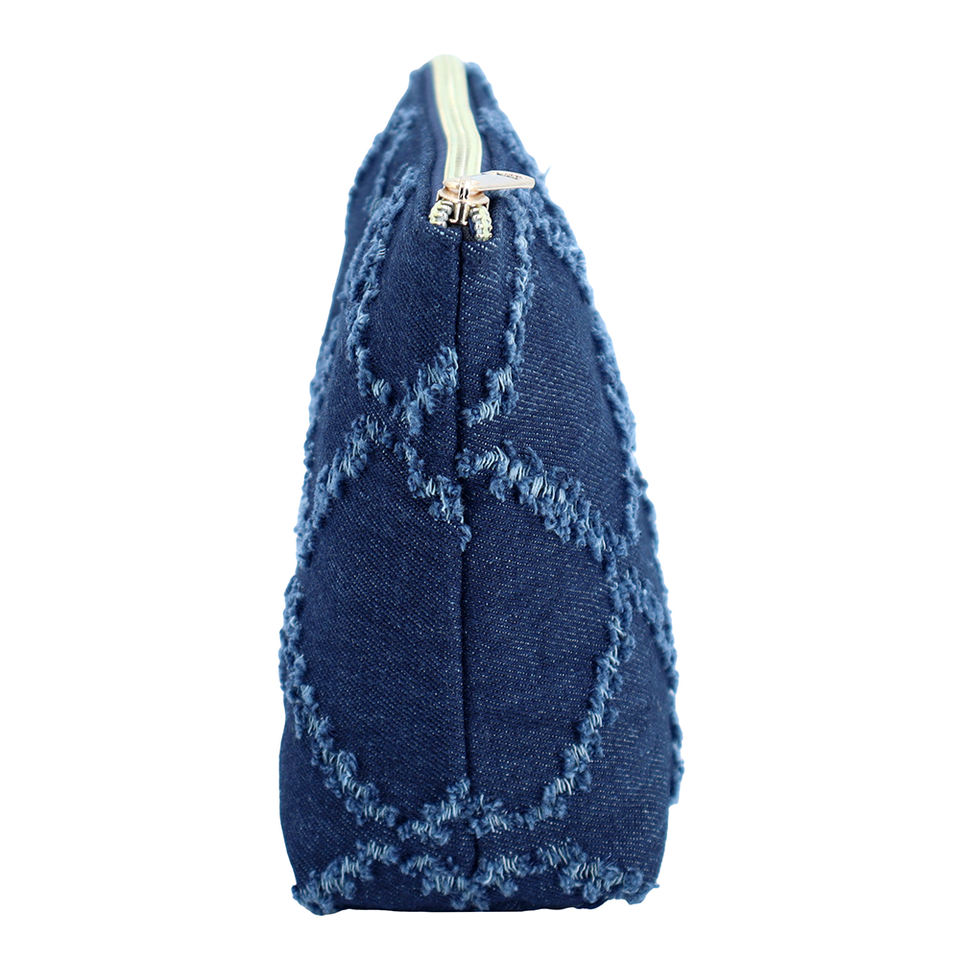 Custom Perforated Denim Makeup Organizer Bag Personalized Diamond ...