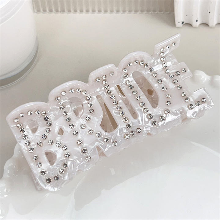 Elegant Diamond Pearl Hair Claws with Letter Design PVC Rhinestone Hair ...