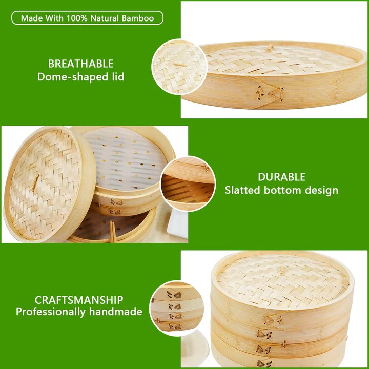 Handmade Natural Bamboo Wooden Chinese Cuisine Steamer Set