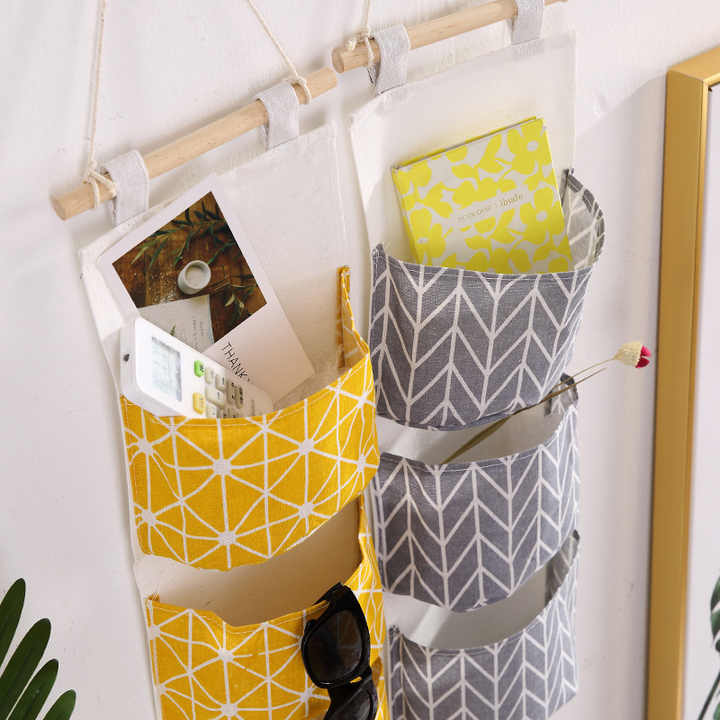 Hanging Multi-layer Pockets Fabric Sundries Bag Toy Storage Bag Behind ...