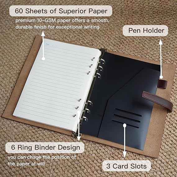 Customizable A5 6-Ring Binder Notebook Vintage Planner Journal ...
