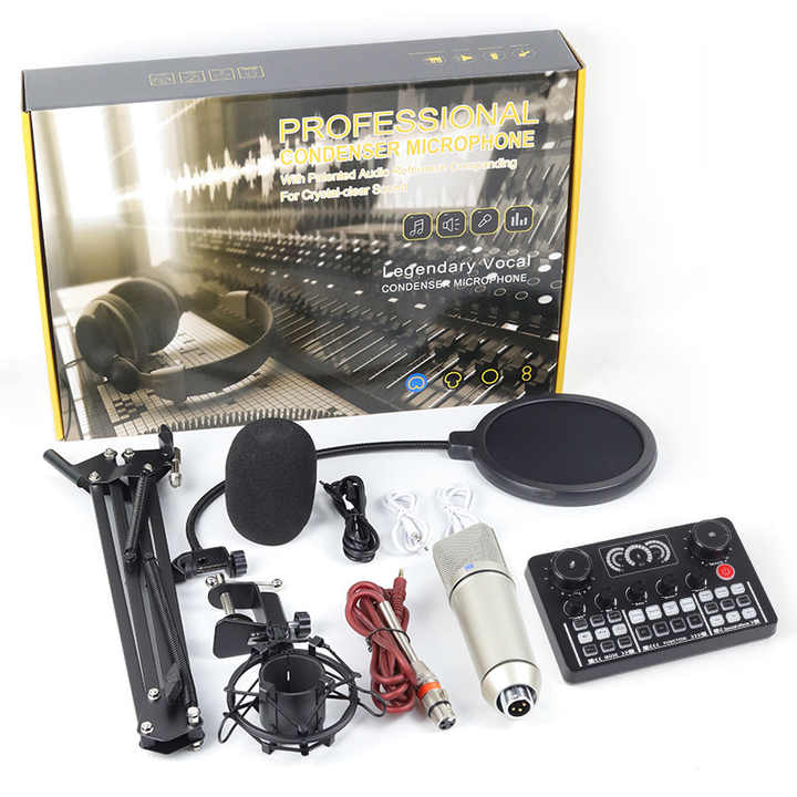 ISonger Full Studio Recording Condenser Microphone Sound Card Set Podcast Equipment Kit for ...