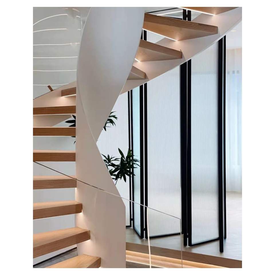 Cable Suspended Wood Tread Staircase Tension Wire Railing Modern ...