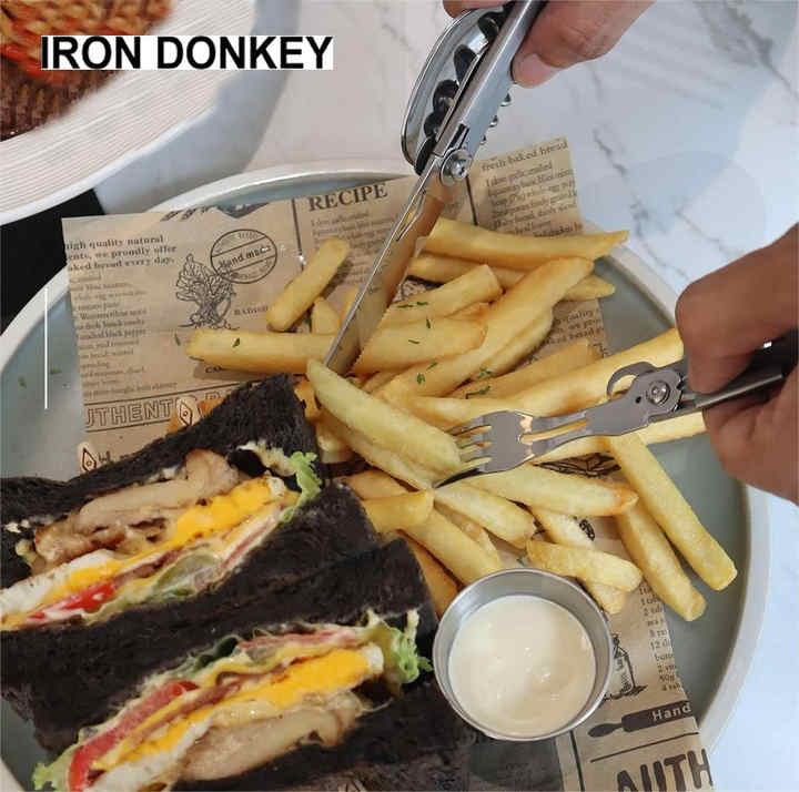 IRONDONKEY EDC Camping Gadget 6 In 1 Metal Utensils Cutlery Set Spoon ...