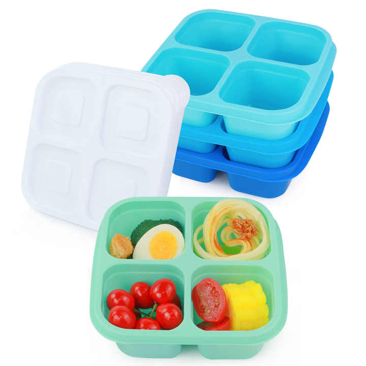 Reusable 4 Compartment Bento Snack Container Microwavable Divided Food ...