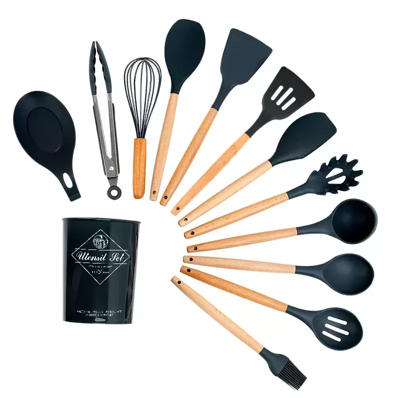 High Quality Portable Wooden Handle Heat Resistant Kitchen Silicone ...