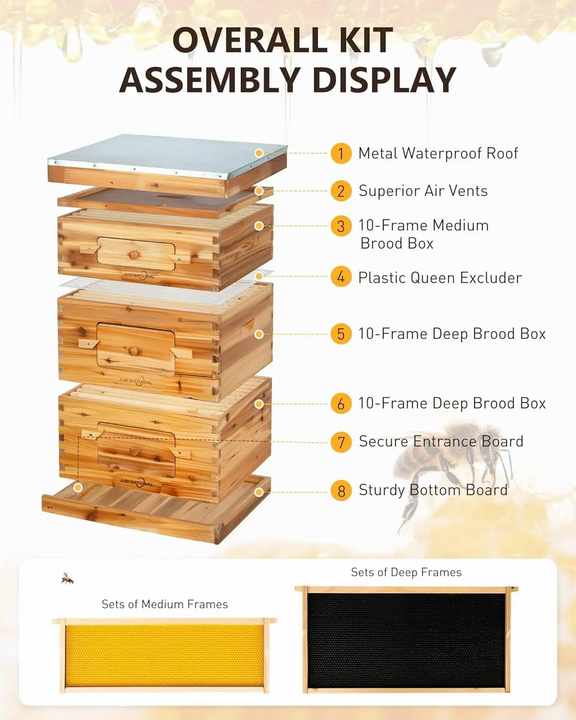 Multi-Layer Langstroth Beehive System New Wood 10 Frame Boxes with ...